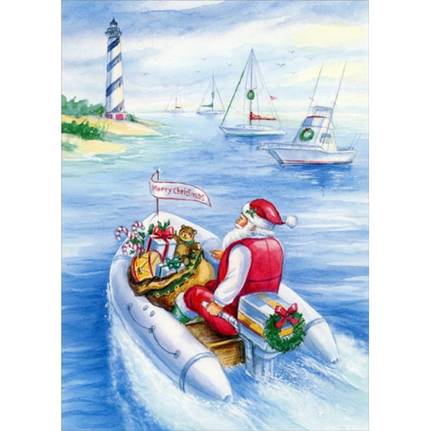 Red Farm Studios Santa Delivers Gifts on Speed Boat Box of 18 Nautical ...