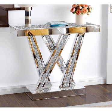 SHYFOY Contemporary Mirrored Console Table Silver Entryway Table with ...
