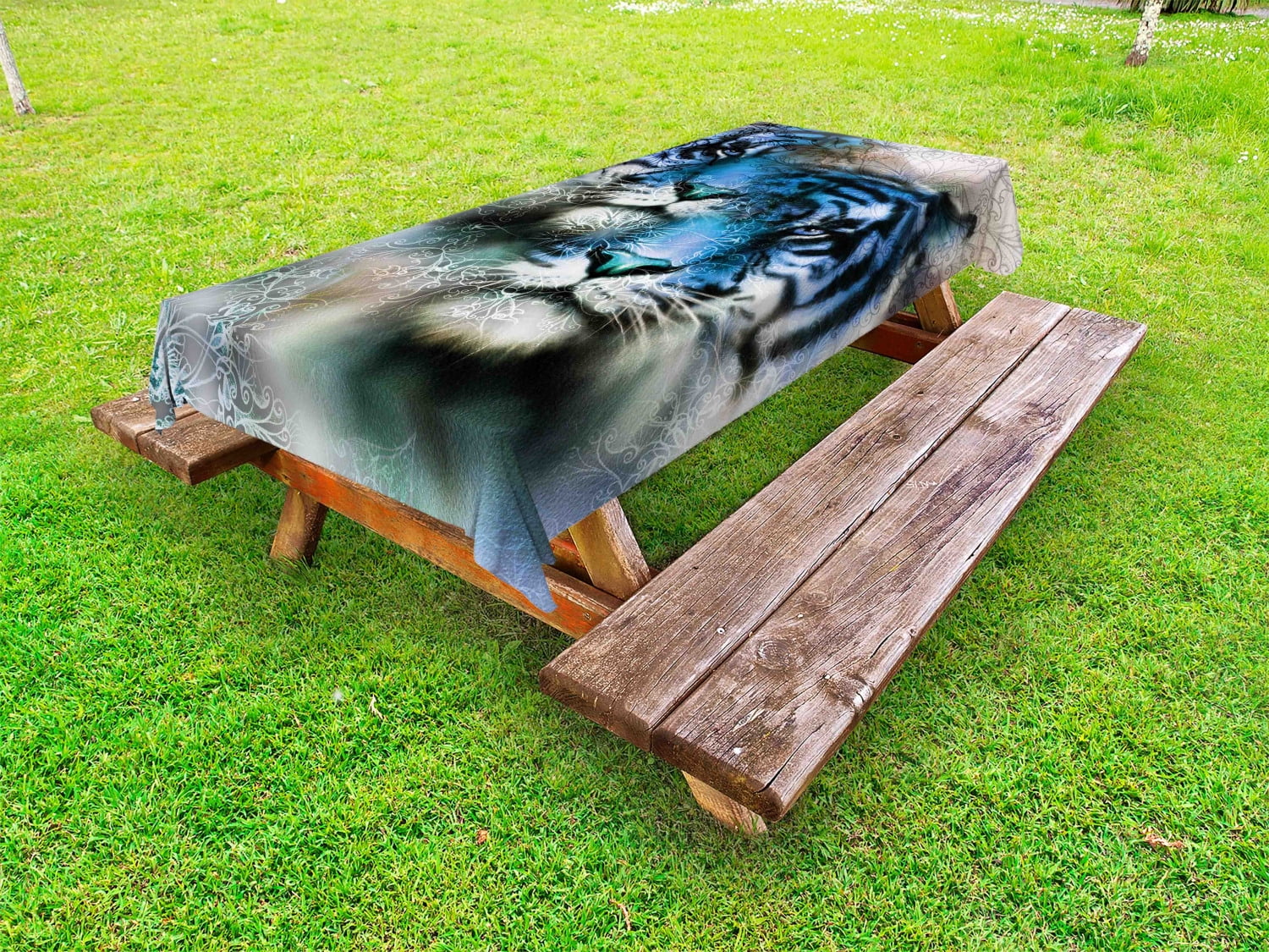 Animal Outdoor Tablecloth, Two Tiger Safari Cat African Wild Furious ...