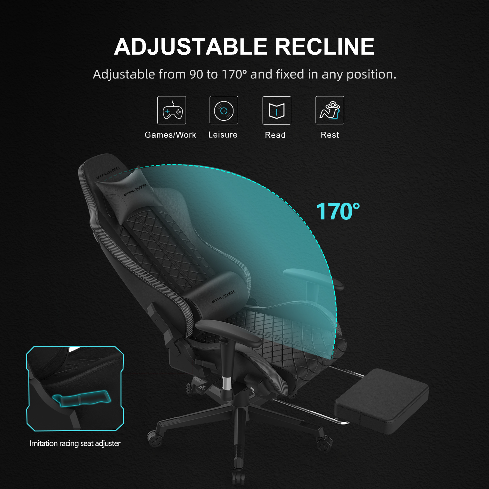 Buy GTPLAYER Gaming Chair with Bluetooth Speakers and Footrest High Back Office Chair, Black ...