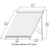 Duda Solar 20 Tube Water Heater Collector 45° Frame Evacuated Vacuum ...