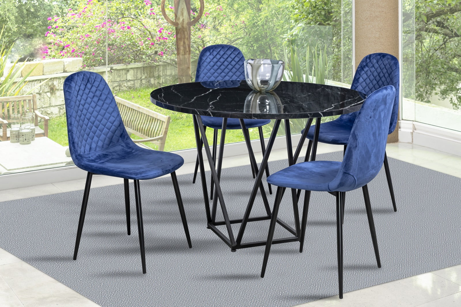 Comedor Ana Azul 4 Redondo Tubular y Formica Marmoleada MOBILKRAFT ...