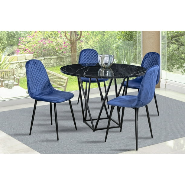Comedor Ana Azul 4 Redondo Tubular y Formica Marmoleada MOBILKRAFT ...
