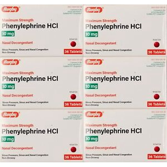 Rugby Phenylephrine PE Adult Nasal Decongestant, Sinus Congestion ...