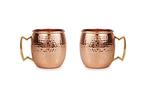 Pure Copper Hammered Moscow Mule Mug with Brass Handle, 18 Oz 450ML Set ...