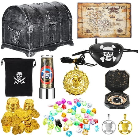 73 Pieces Pirate Treasure Chest Toy Set Vintage Pirate Pretend Toys ...