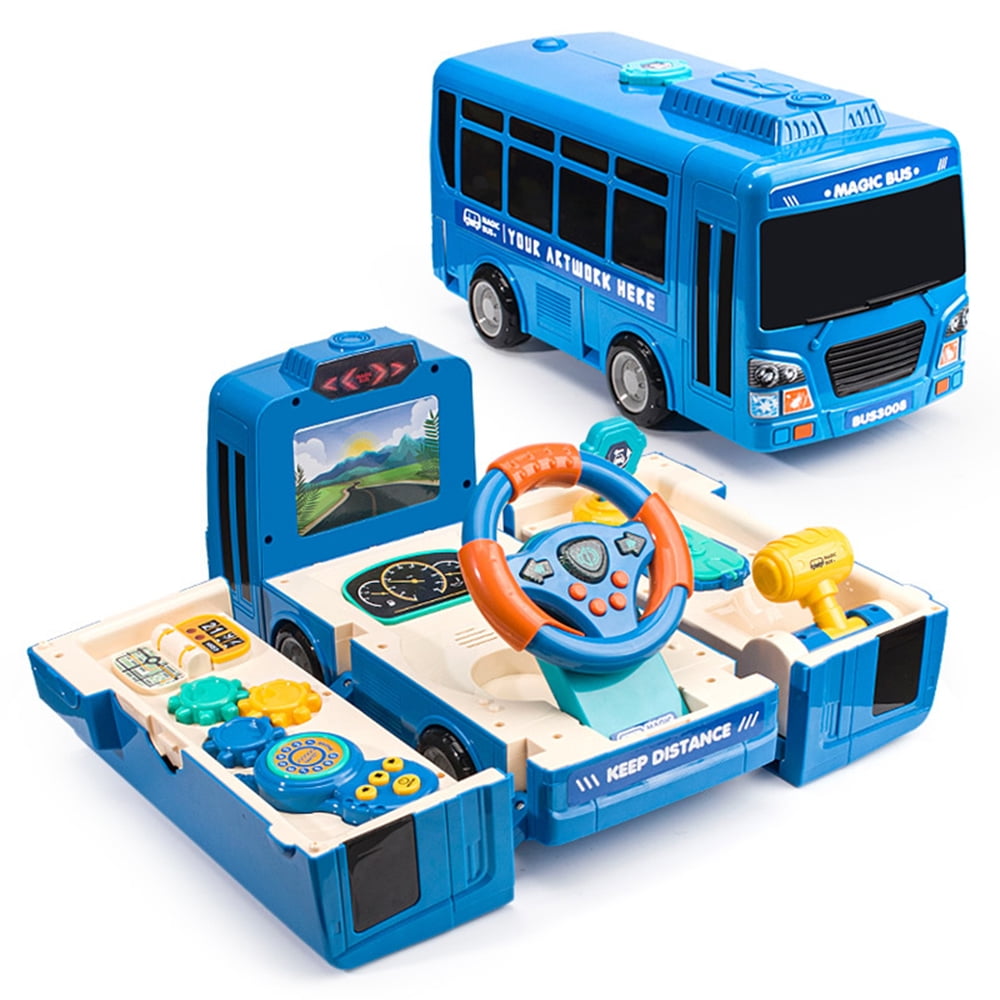 Bus Car Toy with Sound and Light, Simulation Steering Wheel, Musical ...
