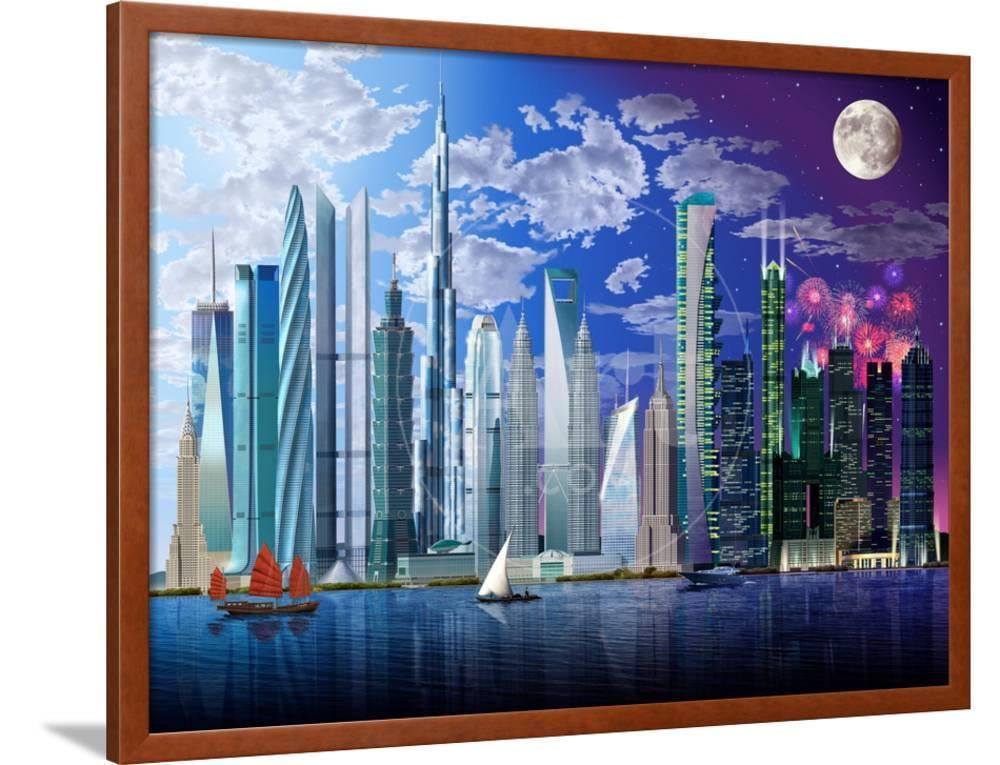 Worlds Tallest Buildings, Transportation Framed Art Print Wall Art by ...