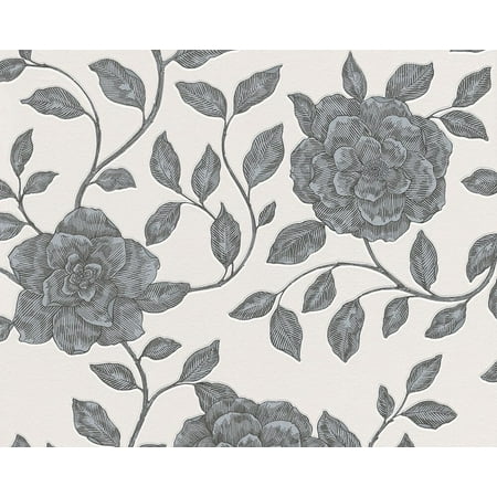 Shoner Wohnen 5, Floral Stripped Books Design White, Gray Wallpaper ...