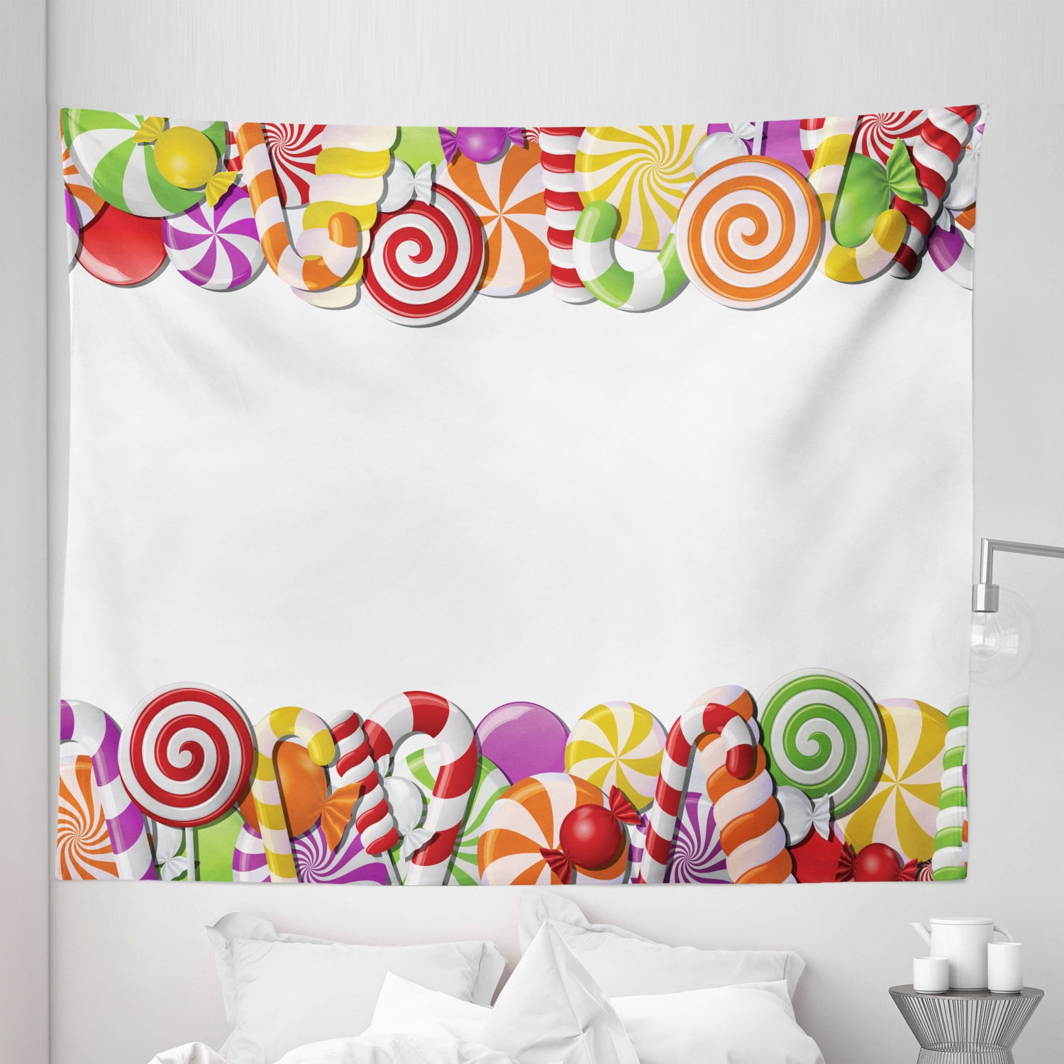 Candy Cane Tapestry, Fun Framework with Colorful Cartoon Snacks Holiday ...