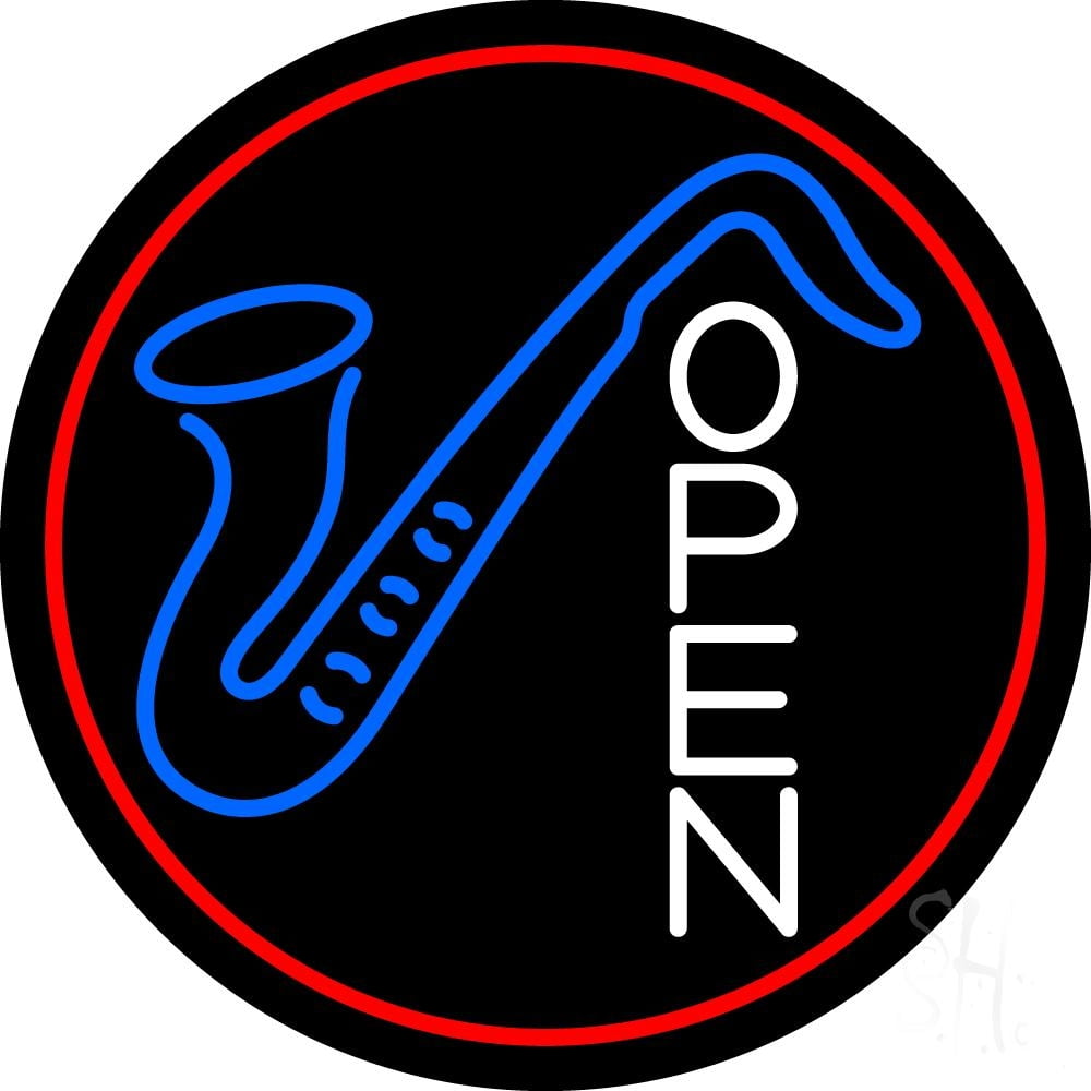 Saxophone Open Red Border 4 LED Neon Sign 26" Tall x 26" Wide - inches ...