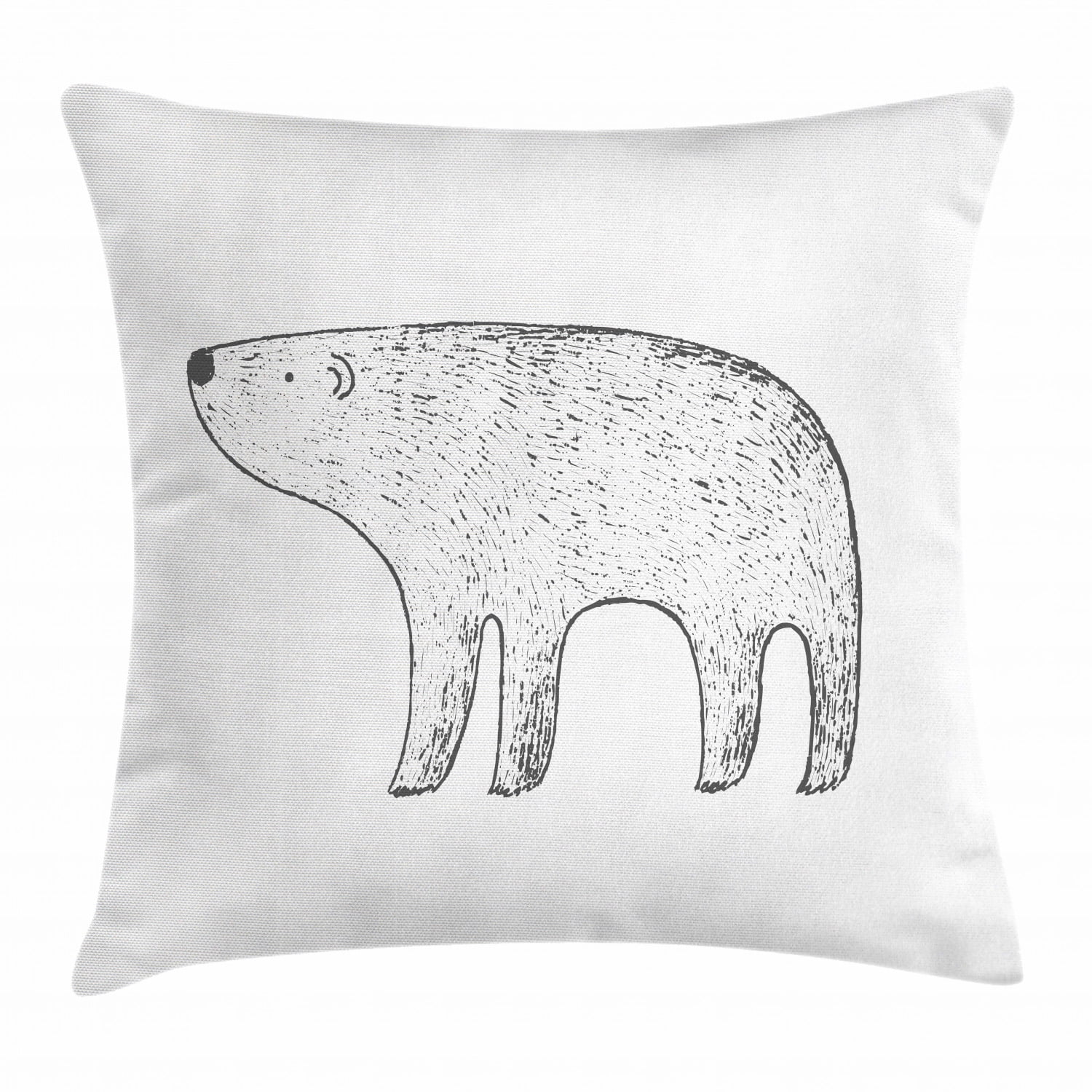 Polar Bear Throw Pillow Cushion Cover, Sketchy Animal Ink Drawing Style ...