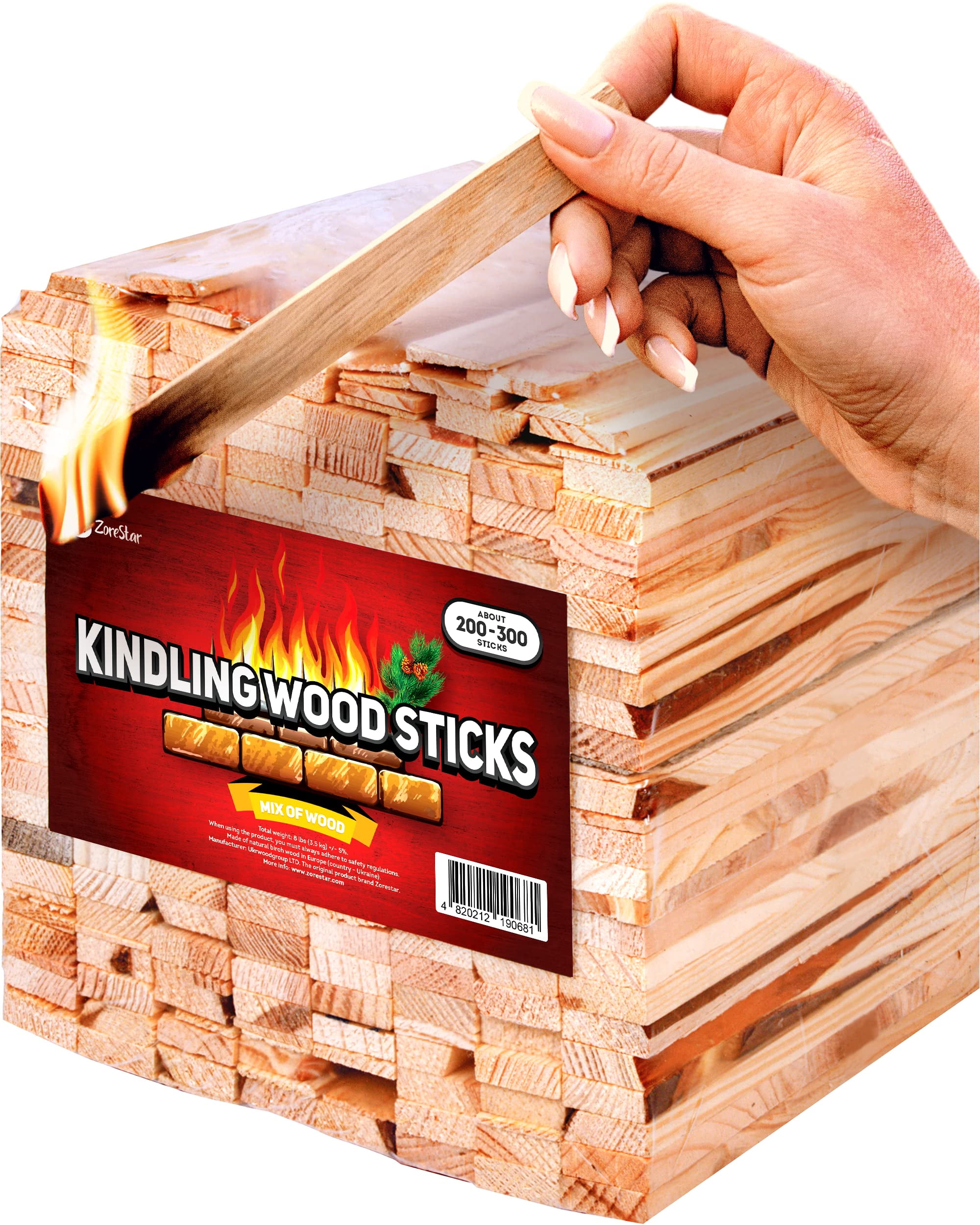 Zorestar Kindling Wood Fire Starter Sticks 300 Pc Kiln Dried
