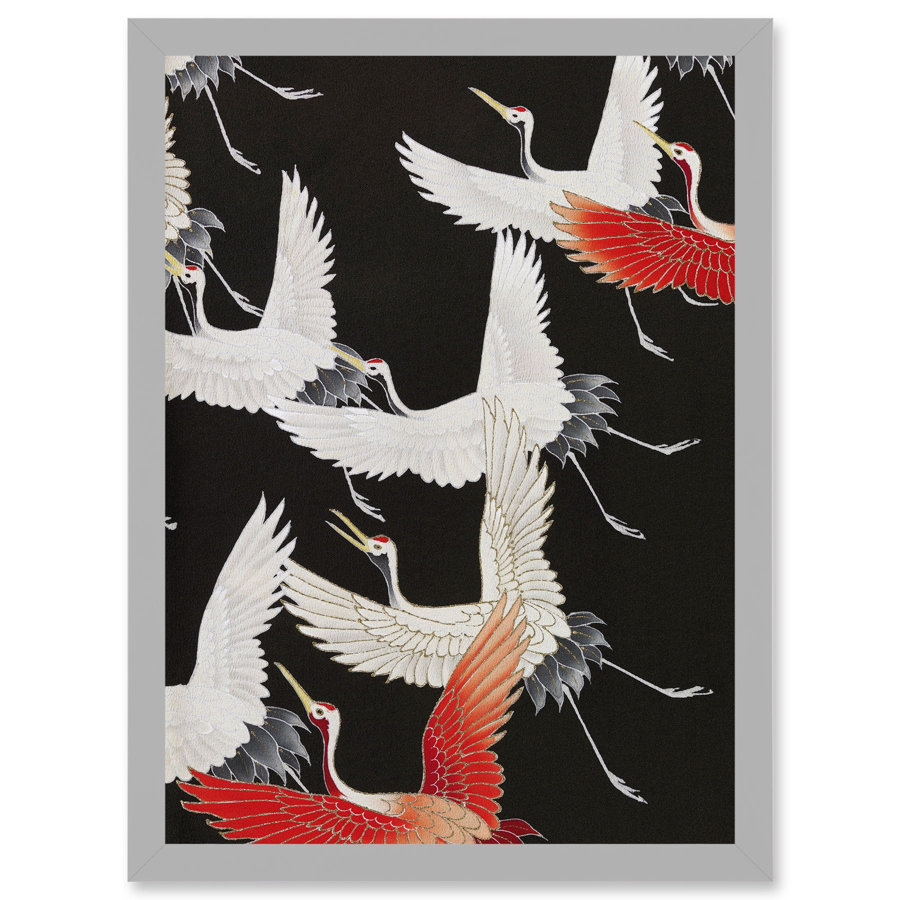 Japanese Crane Kimono Pattern Artwork Framed Wall Art Print A4 ...
