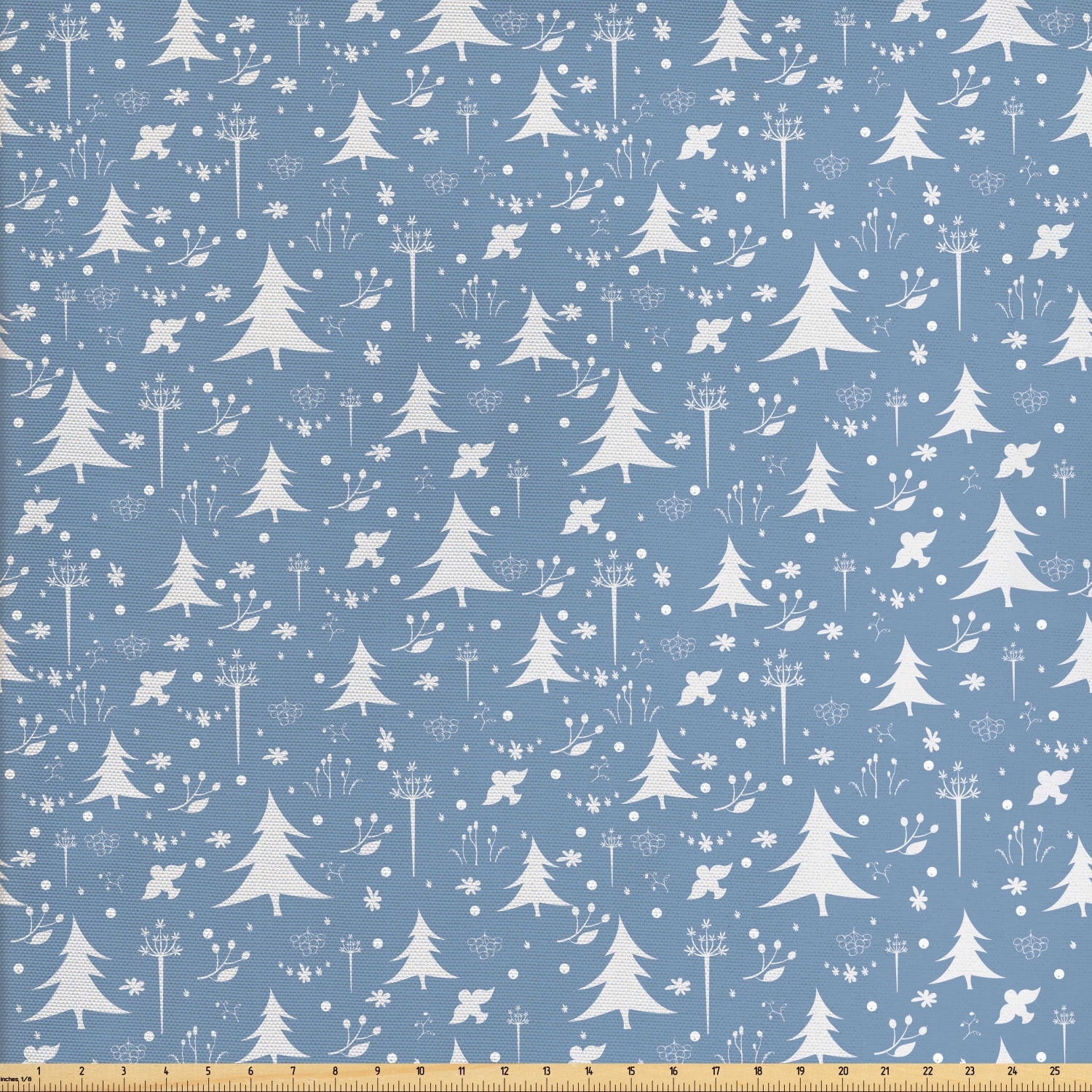Winter Fabric by the Yard, Christmas-Themed Silhouettes of Spruce Trees ...