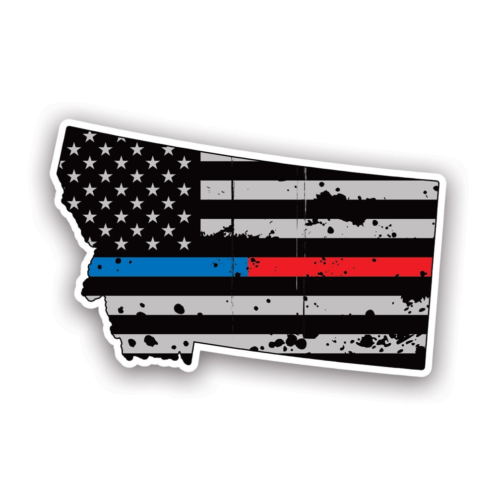 Distressed Thin Blue Red Line Montana State Shaped Subdued US Flag ...