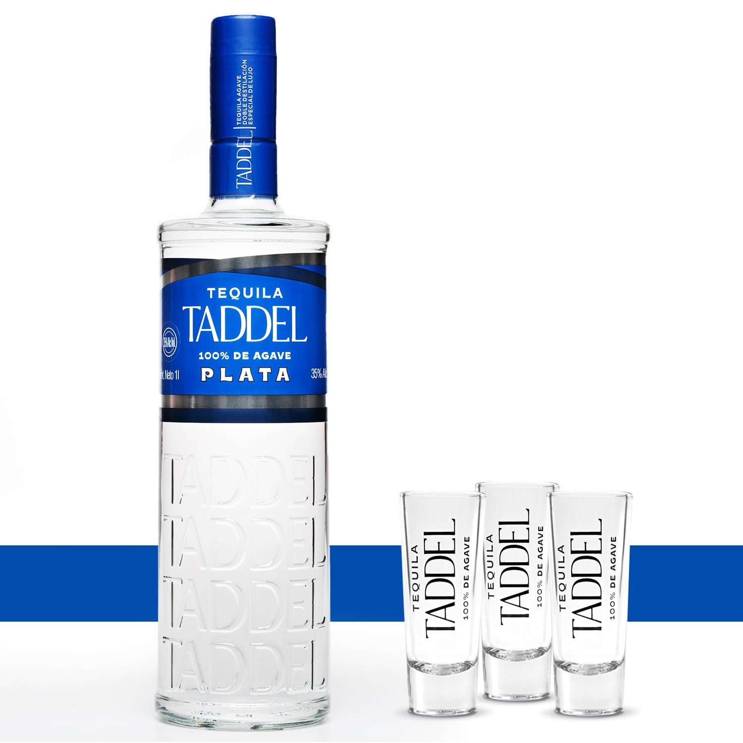 Tequila Taddel Plata 1L + 3 Tequileros Taddel | Walmart en línea