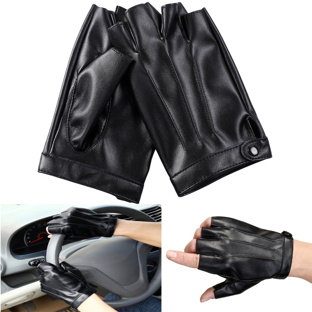 Cheers.US Fingerless Driving Gloves Soft PU Leather Glove Outdoor Half ...