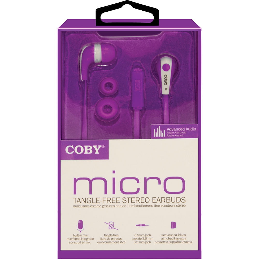 Coby Tangle-Free Flat Cable Stereo Earbuds with Mic - Walmart.com ...