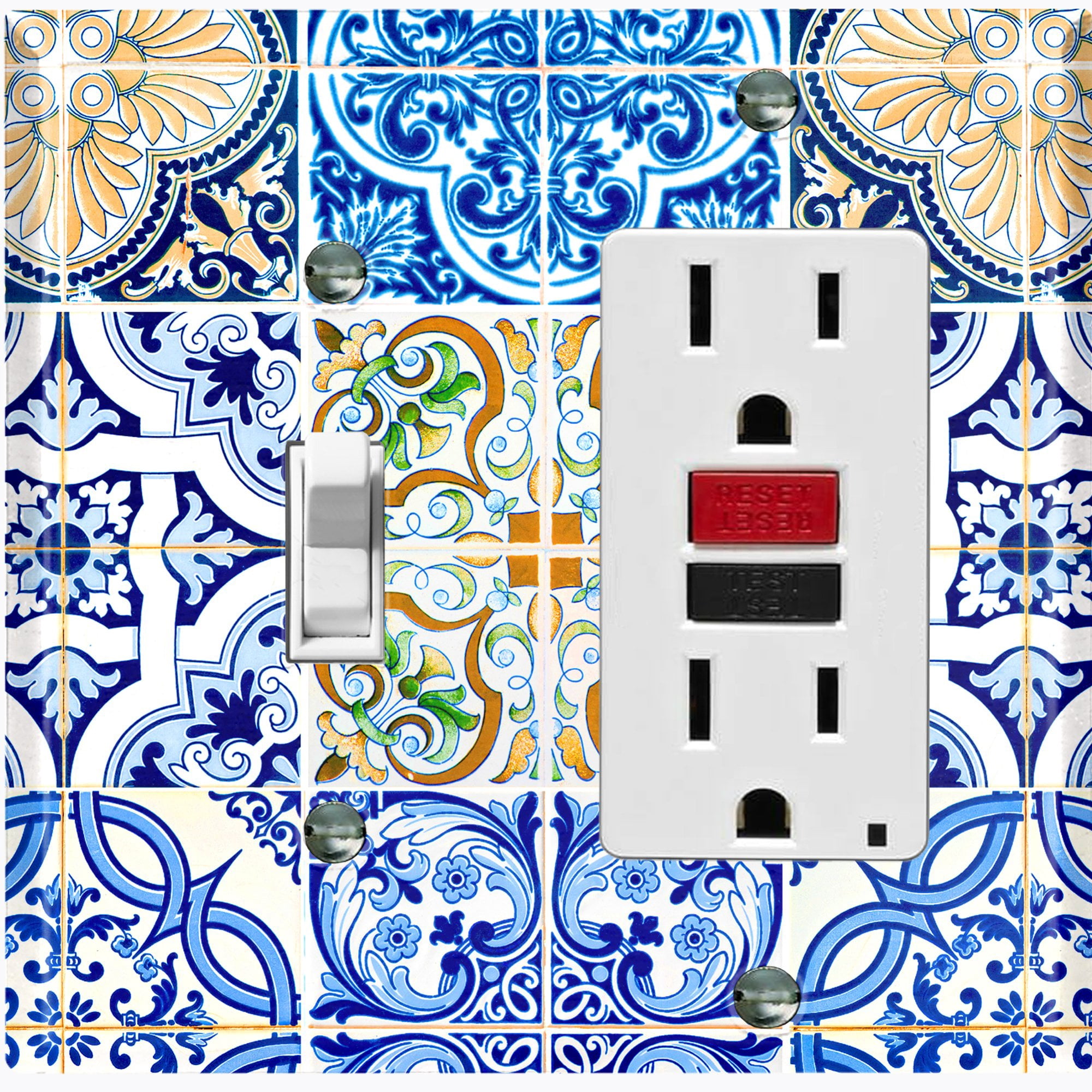 Metal Light Switch Plate Cover Elegant Mosaic Tile Pattern Collage ...