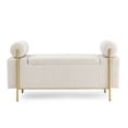 Beige Finish Linen Storage Bench with Cylindrical Arms and Iron Legs ...
