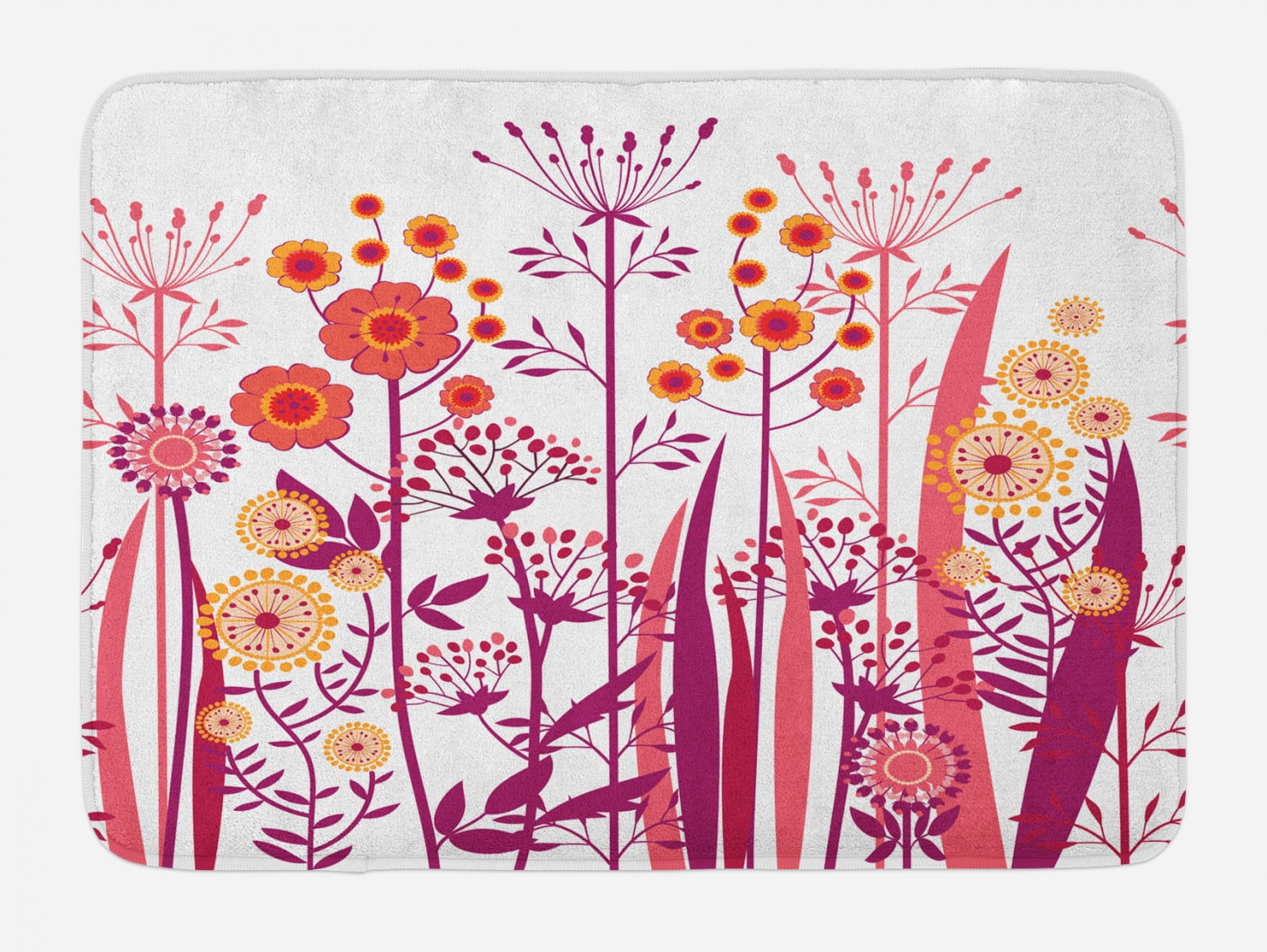 Flower Bath Mat, Garden Pink Florals Buds Leaves Swirls Romantic Modern ...