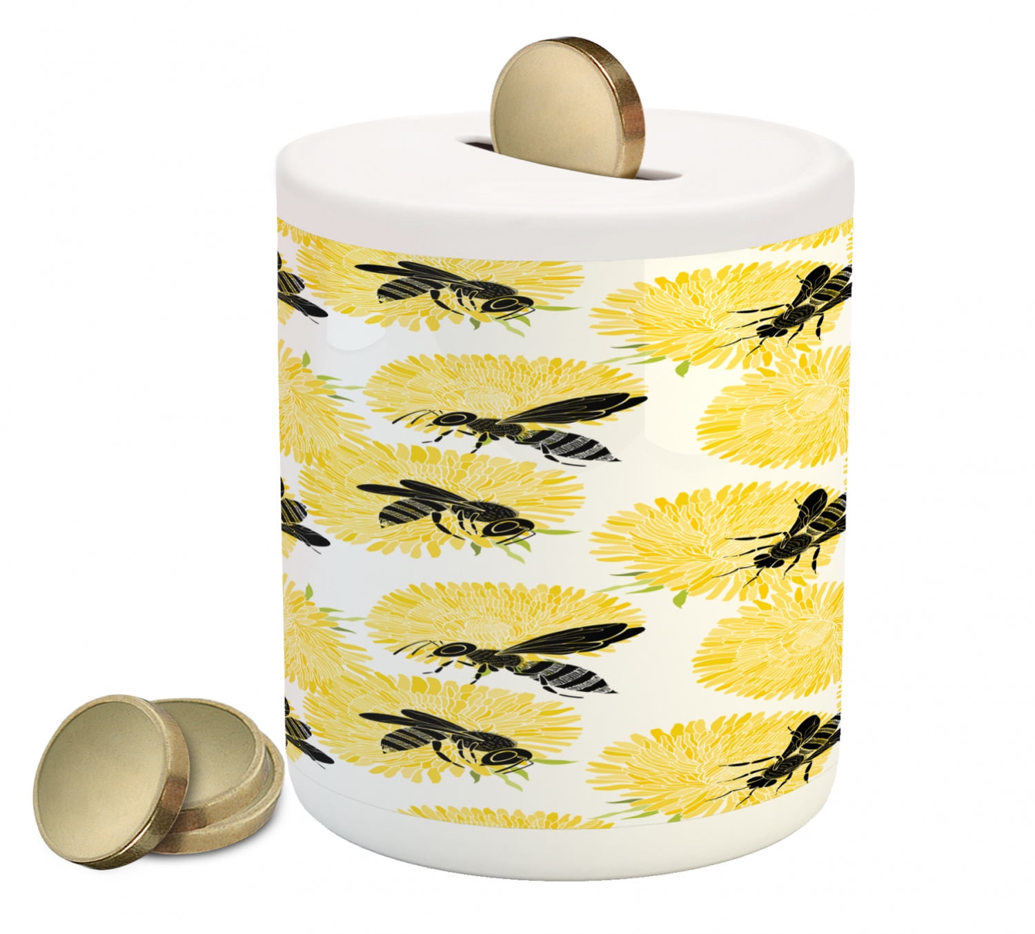 Bee Piggy Bank, Bees and Dandelion Flowers in Nature Detail Theme on ...