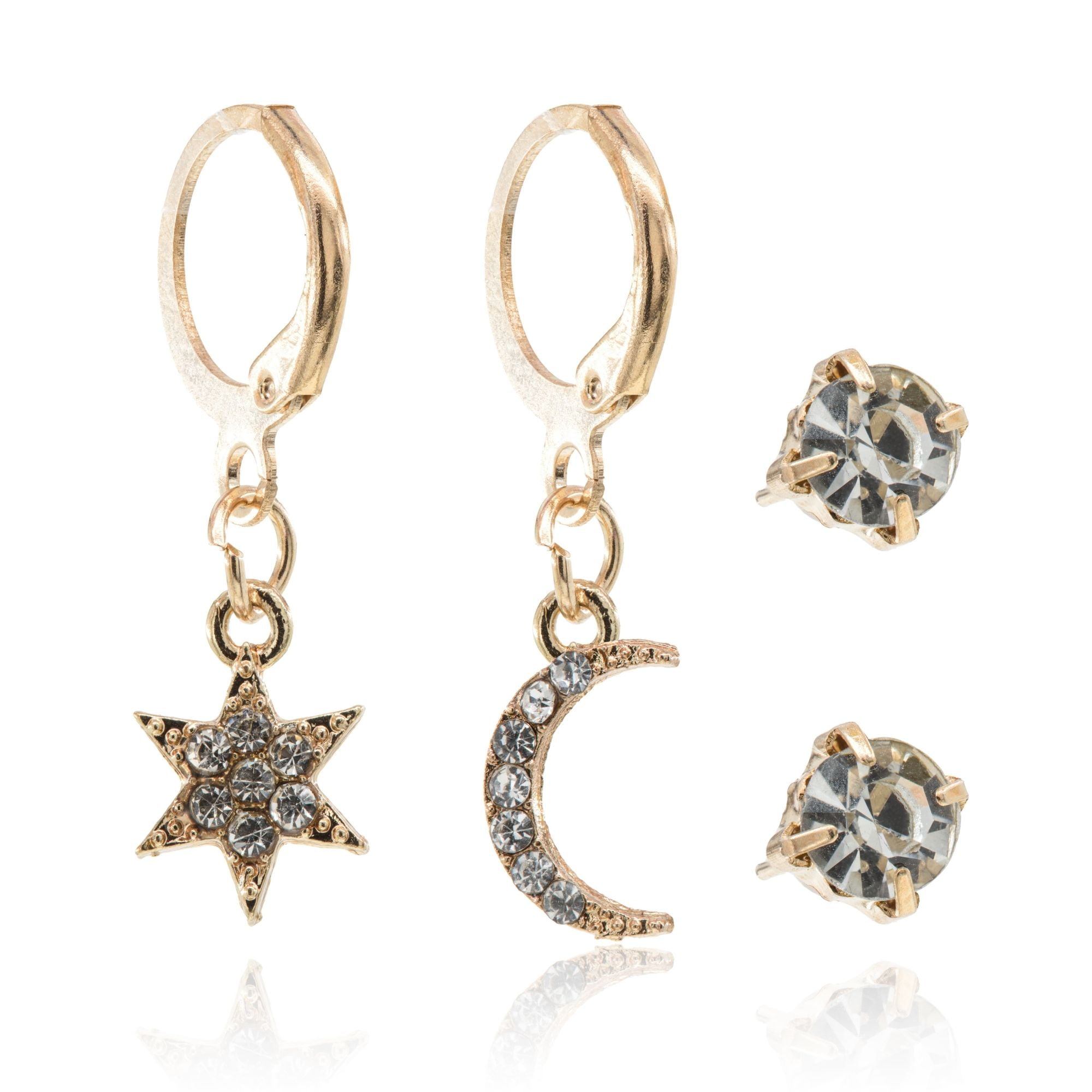 Set de dos pares aretes tipo broquel CYRA modelo corazón y perla ...