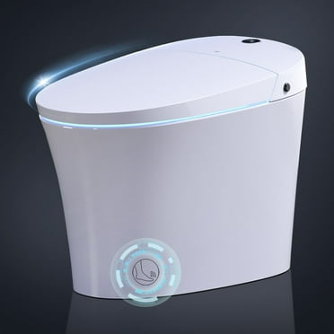 Smart Bidet Toilet - One-Piece Design, Heated Seat, Control, Warm Water, Foot Sensor, White ...