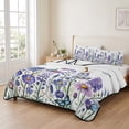 Blue Purple Floral 3 Piece Quilt Bedding Set with 2 Pillow Shams ...