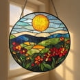 Sunlit Floral Hills Stained Glass Suncatcher – Landscape Window Hanging ...