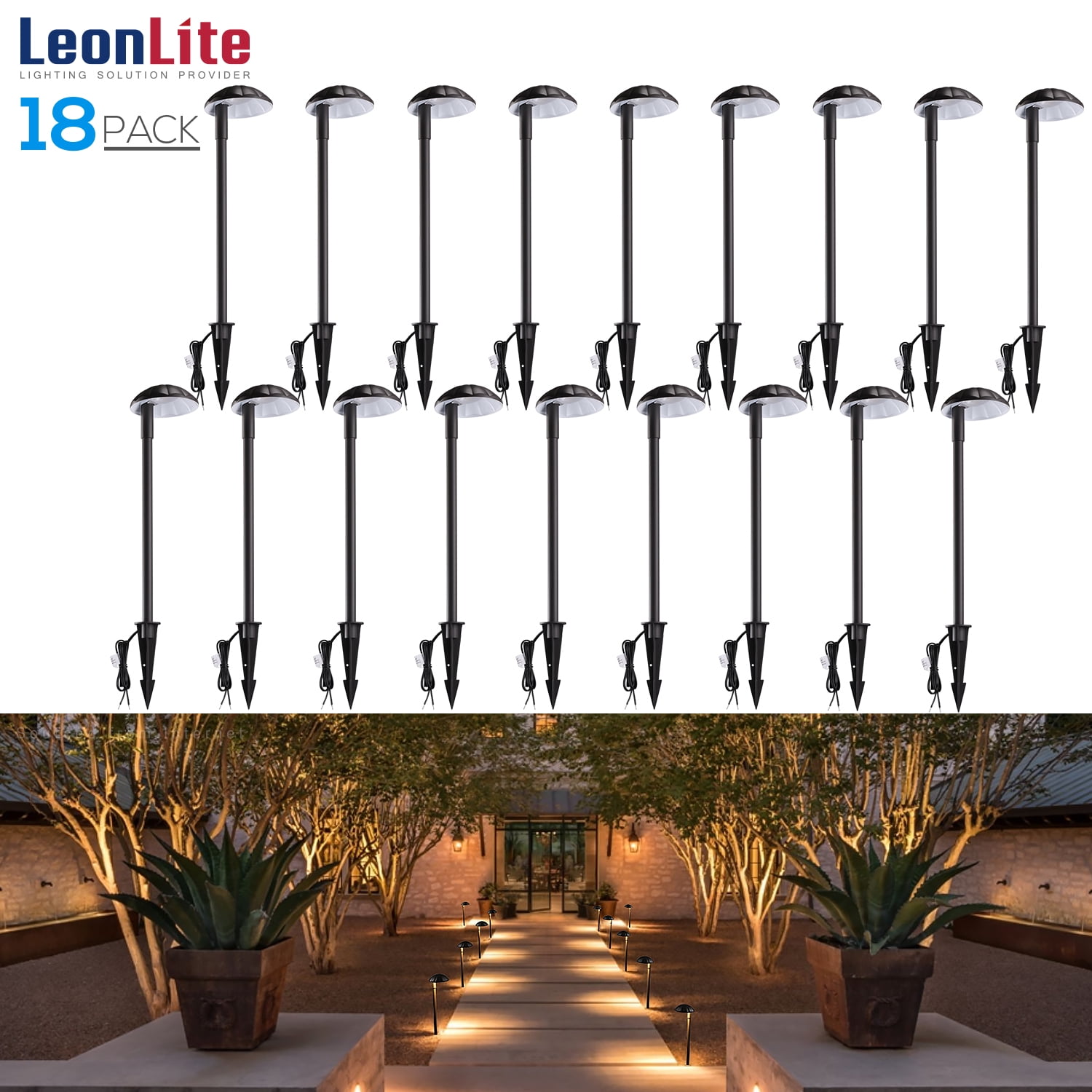 LEONLITE 18 Pack Low Voltage LED Landscape Lighting, 5W 12V Wired ...