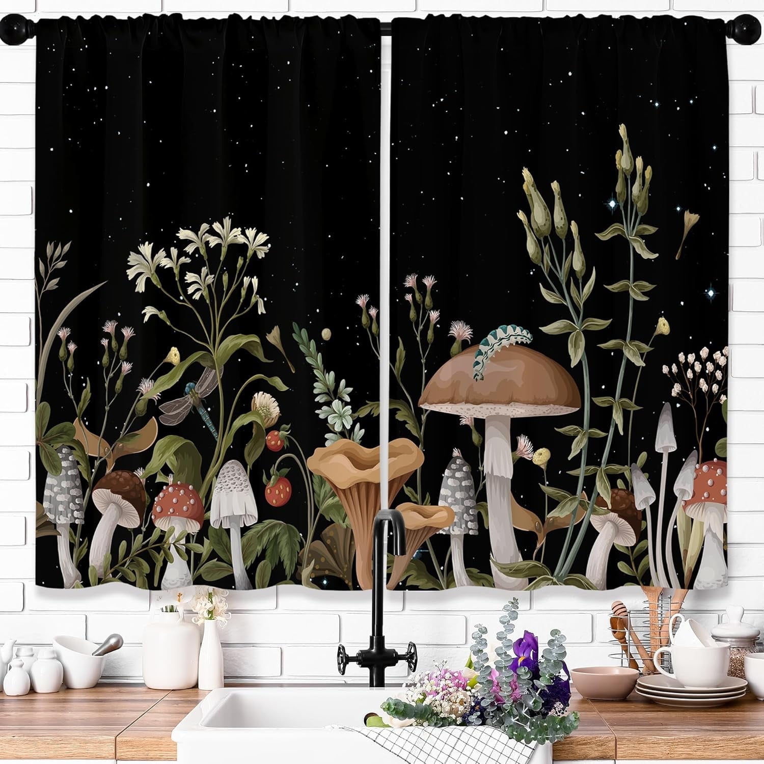 Click here for Mitbotg Black Mushroom Kitchen Curtains Galaxy Sta... prices