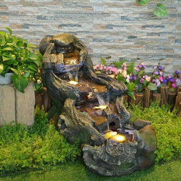 6-Tier Cascading Rock Water Fountain – Outdoor LED Water Feature for ...
