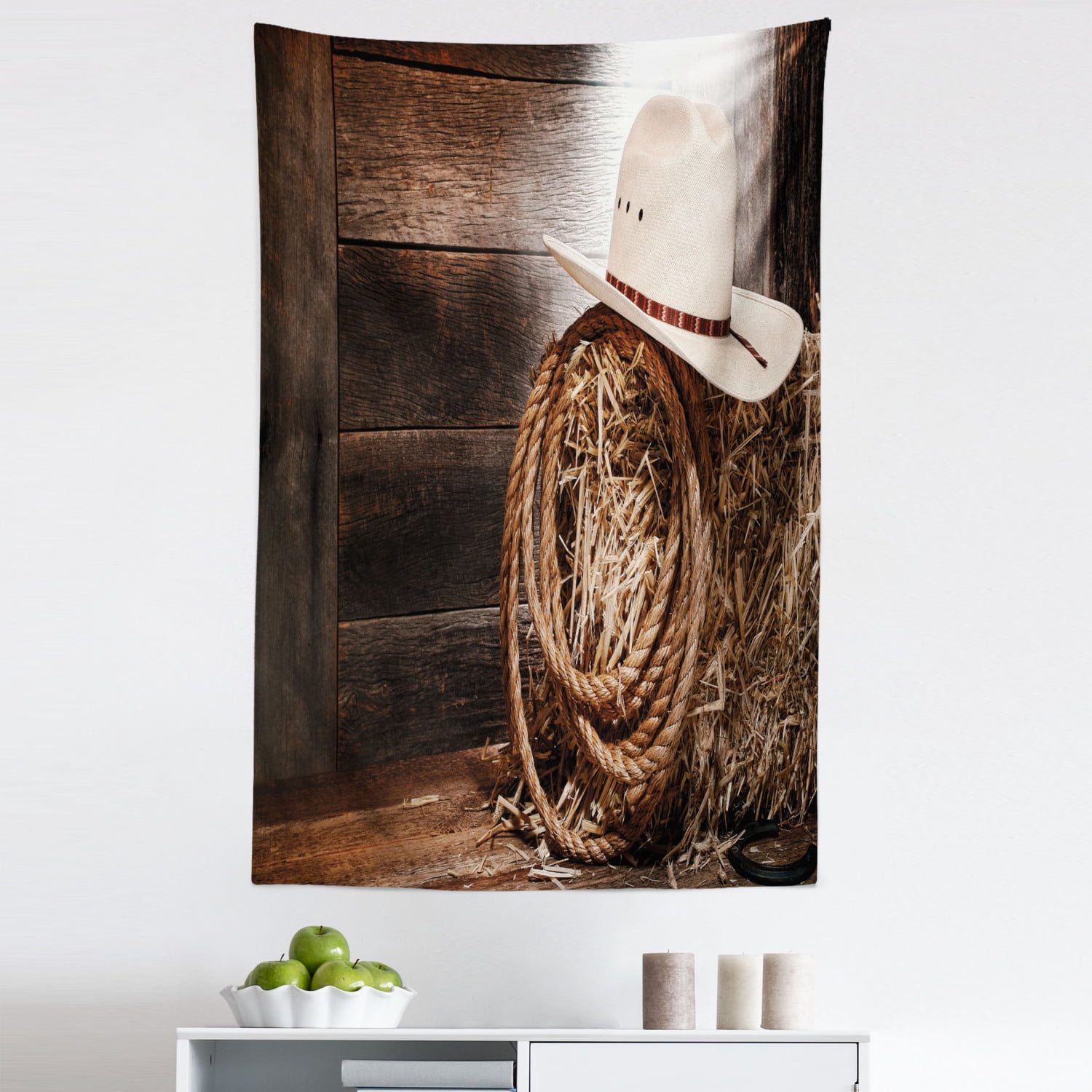 Western Tapestry, American West Rodeo Hat Traditional Ranching Robe on ...