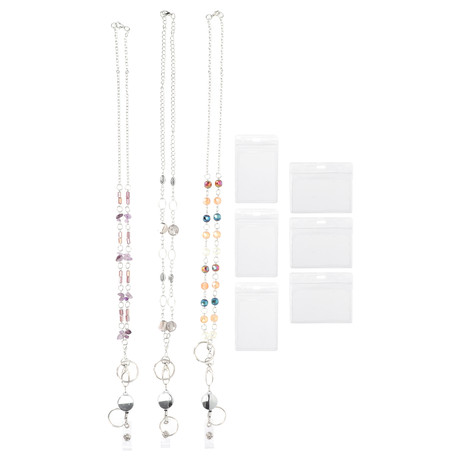 TINKSKY Badge Id Holder Beads Chain Necklace Retractable Lanyard Balled ...