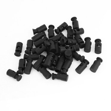 10 x 6mm Dia Single Hole Rope Cord Locks Ends Drawstring Toggles Black ...