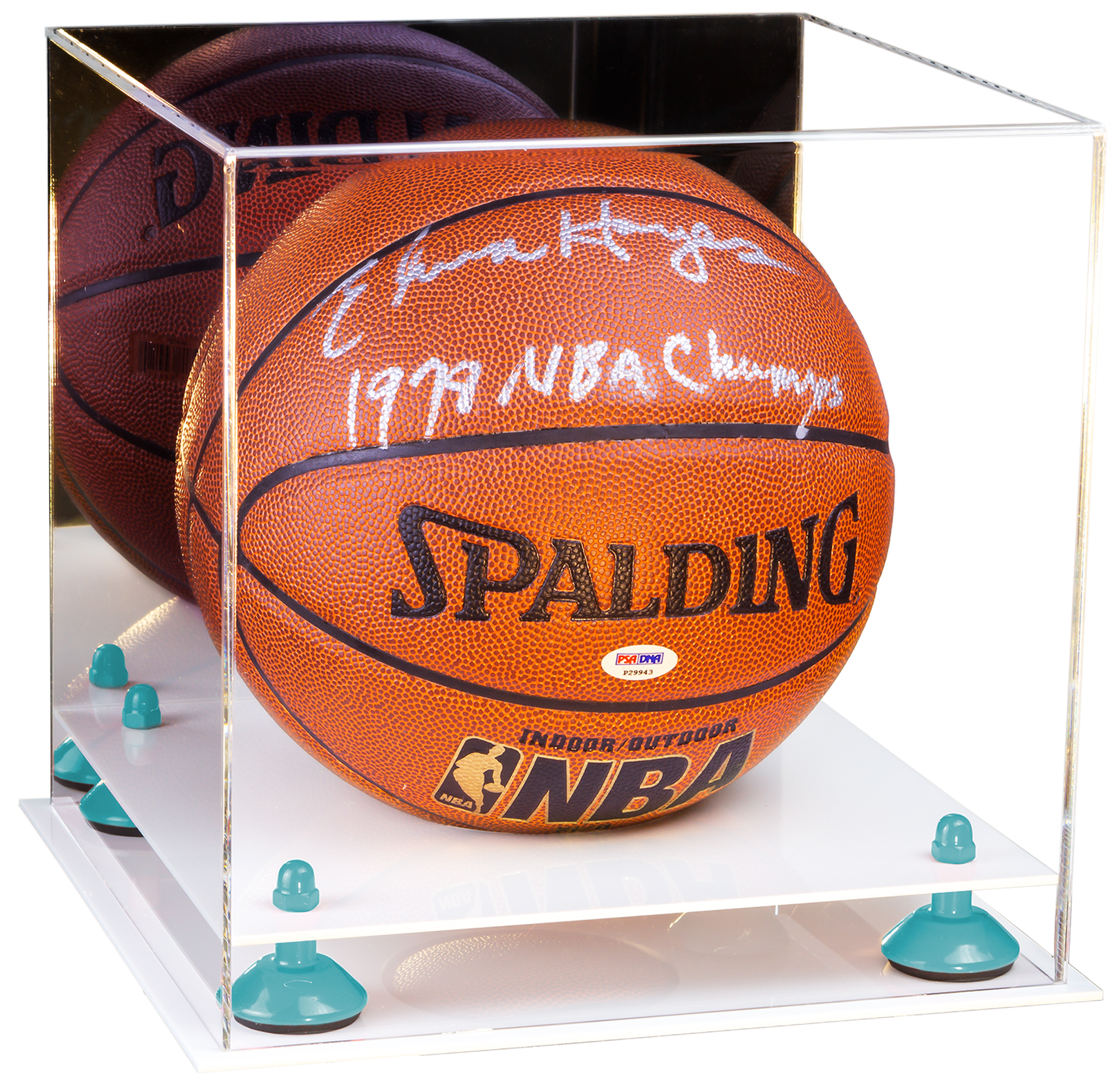 Acrylic Full Size Basketball Display Case with Mirror, Blue Risers and ...