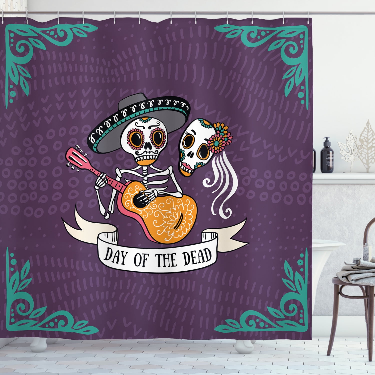 Ambesonne Day of the Dead Shower Curtain, Music Performance, 69"Wx70"L ...