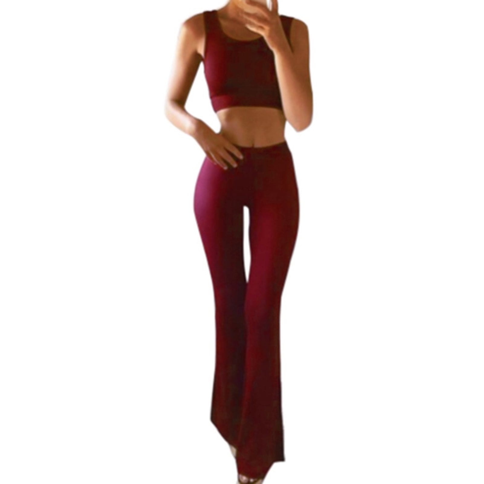 Liveday Women Long Flared Pants High Waist Wide Leg Trousers Bell