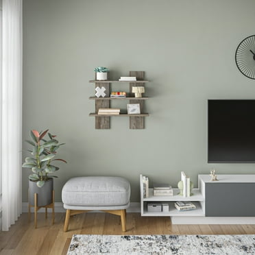 Floating Wall Shelf - Farmhouse Mounted Rack with Storage Space - White ...