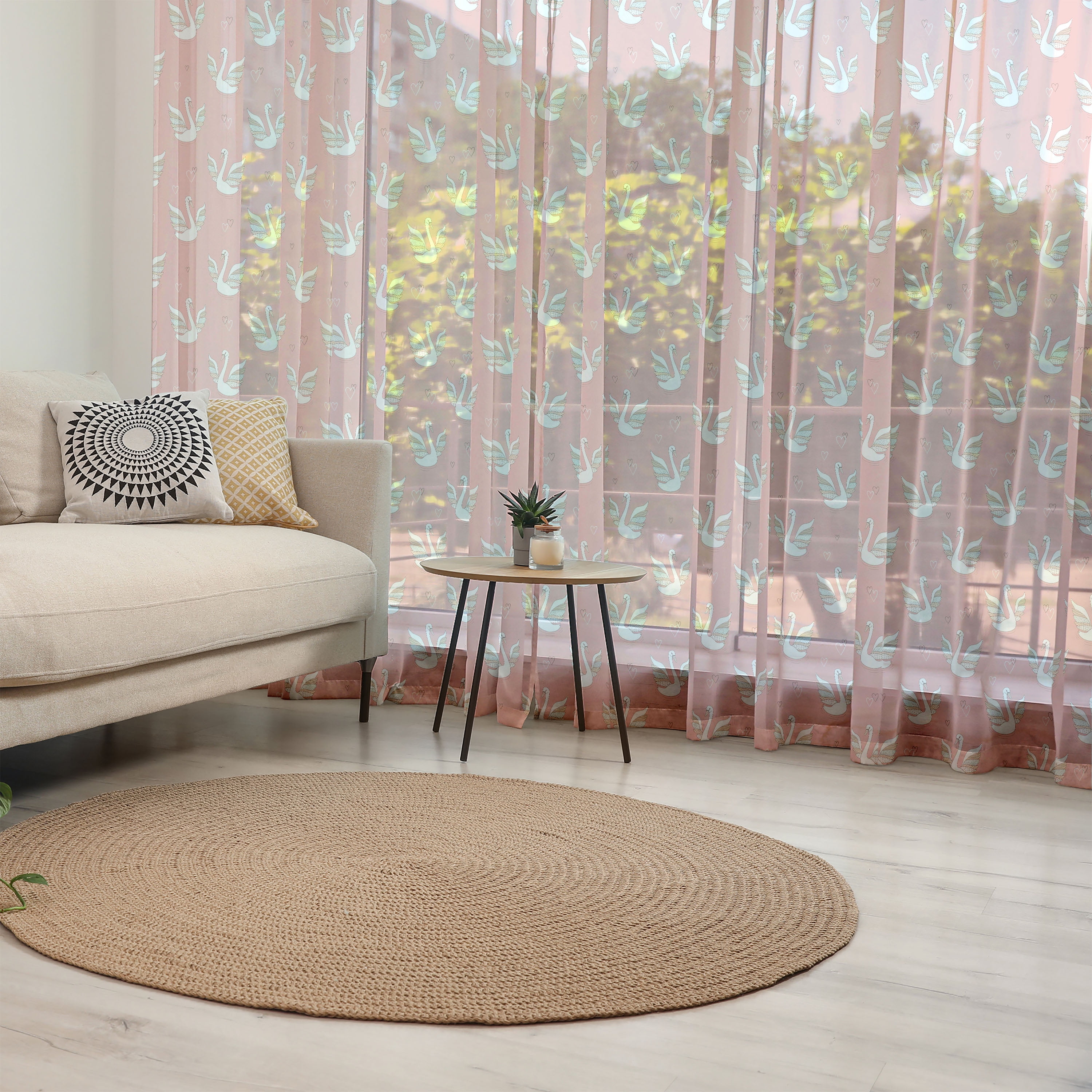 Swan Tulle Curtains with Rod Pocket, Hand Drawn Style White Birds on ...