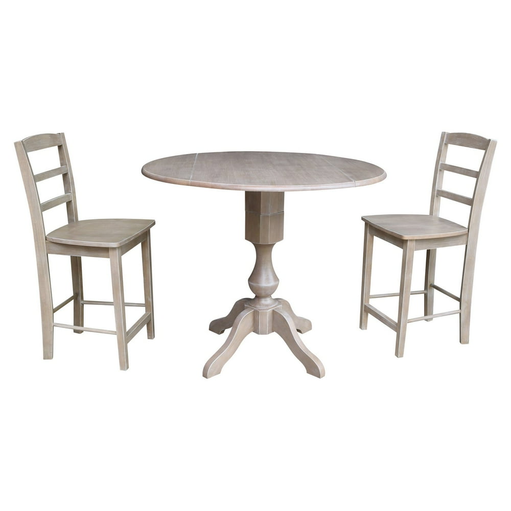 42" Round Pedestal Gathering Height Table with 2 Counter Height Stools ...