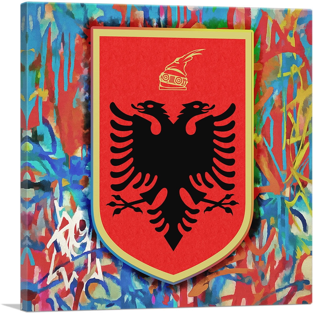 ARTCANVAS Albanian Country in the Balkans Coat of Arms with Graffiti ...