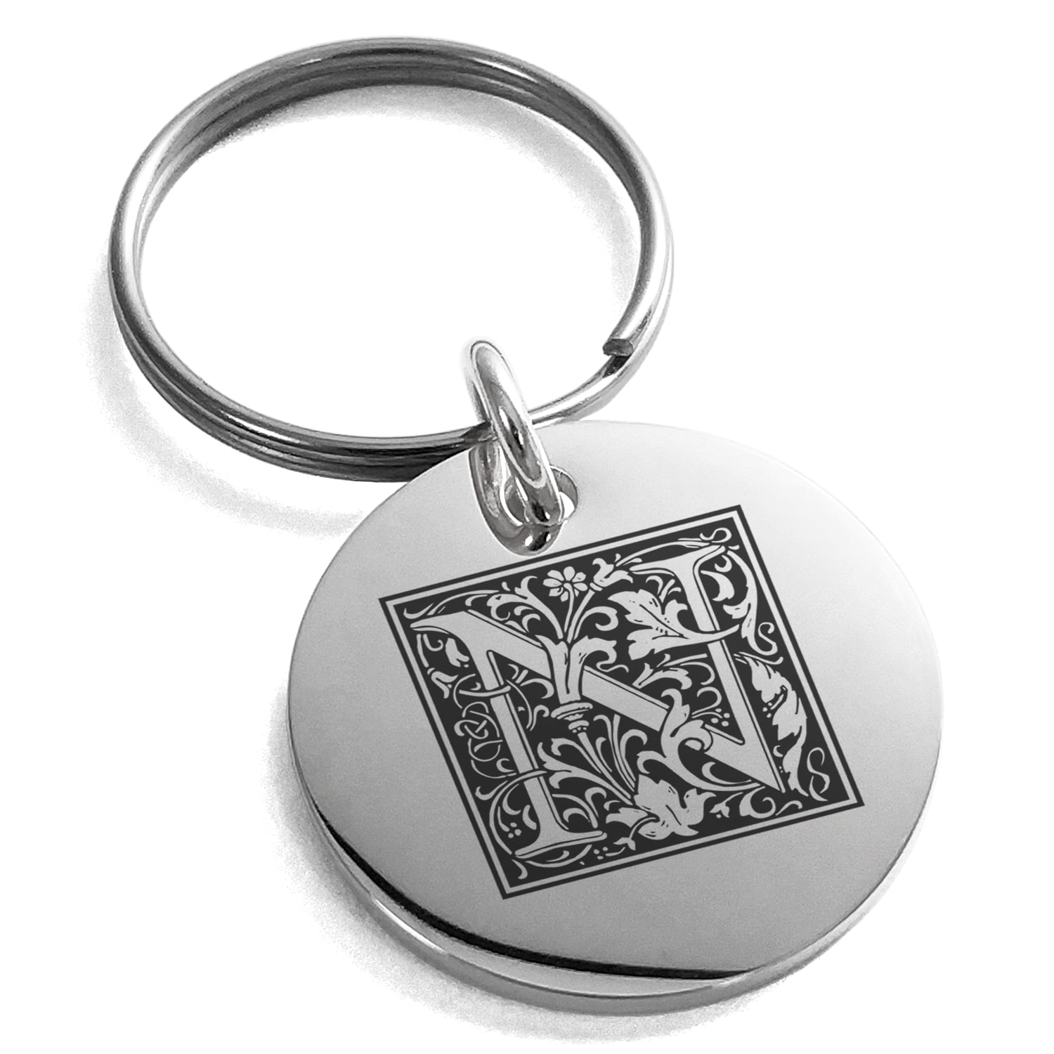 Stainless Steel Letter N Initial Floral Box Monogram Engraved Small ...