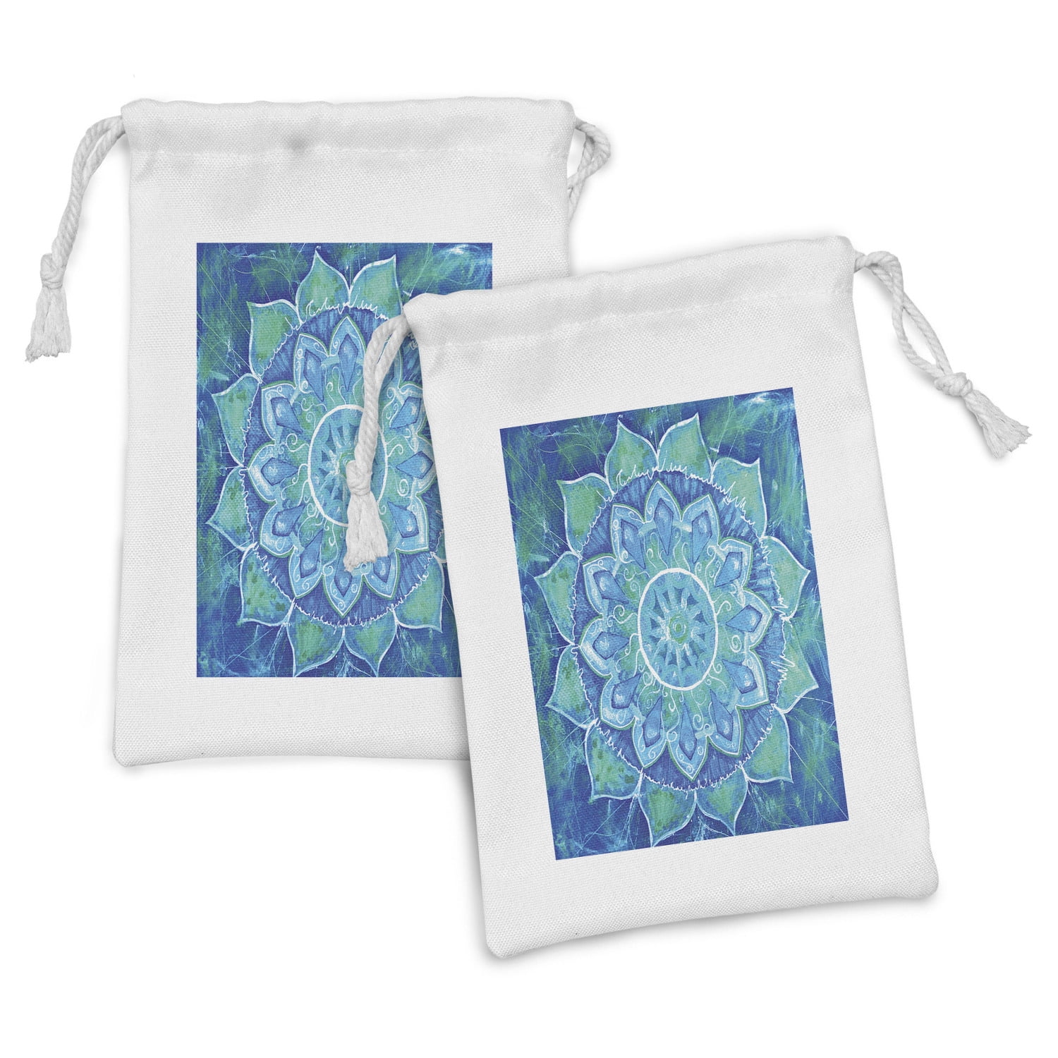 Mandala Fabric Pouch Set of 2, Hand Drawn Style Grungy Modern Art ...