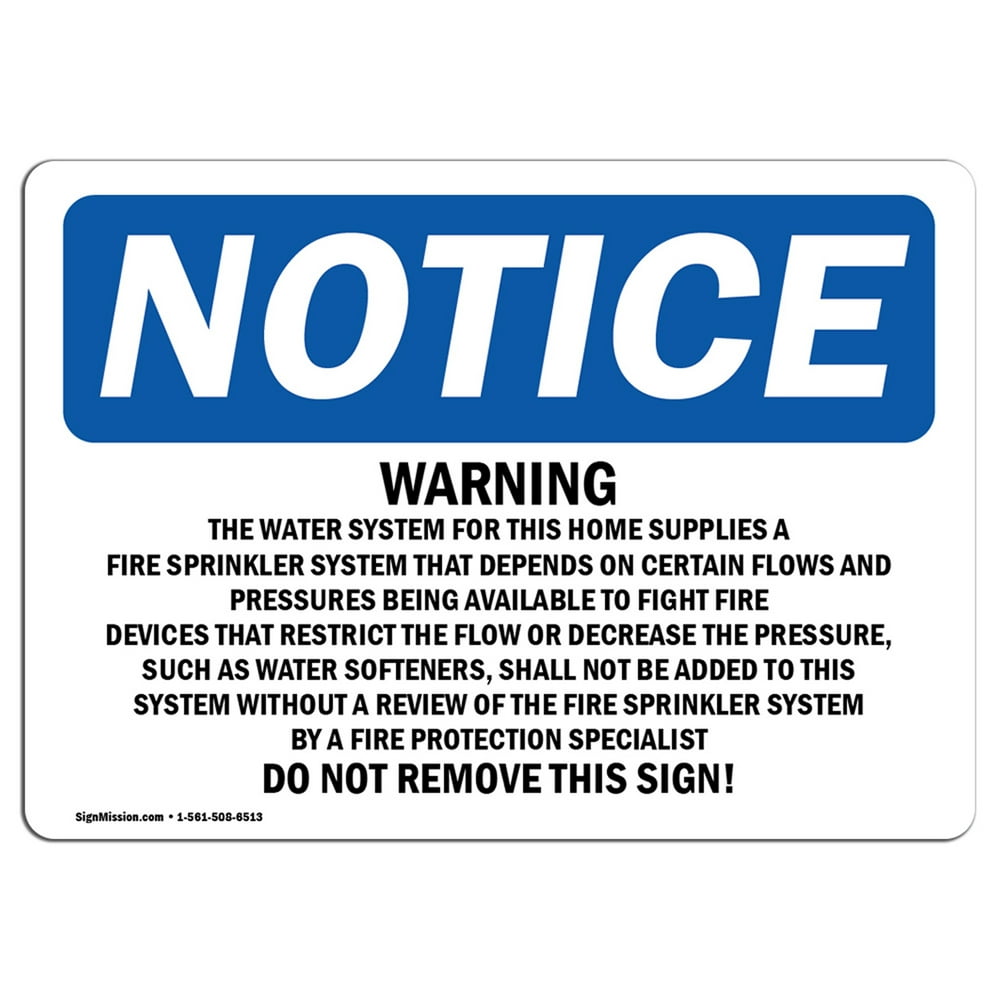 OSHA Notice - Warning The Water System For This Home Supplies Sign ...