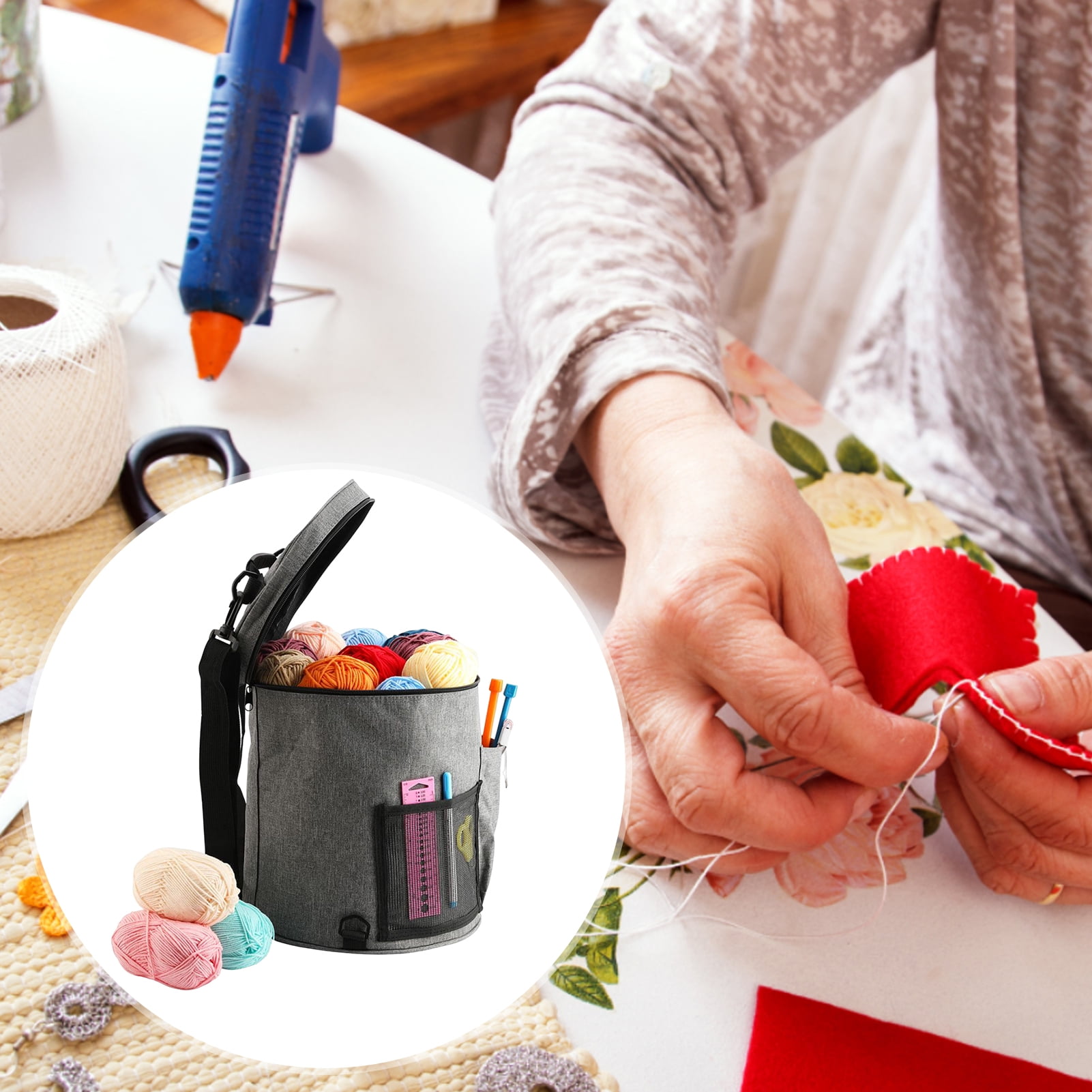 Waroomhosue Knitting Bag Large Capacity Multi Pockets Column Shape ...