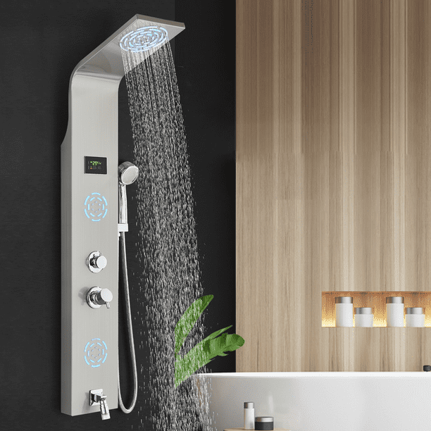 Zovajonia Bathroom LED Shower Panel Tower System Rain&Waterfall Massage ...