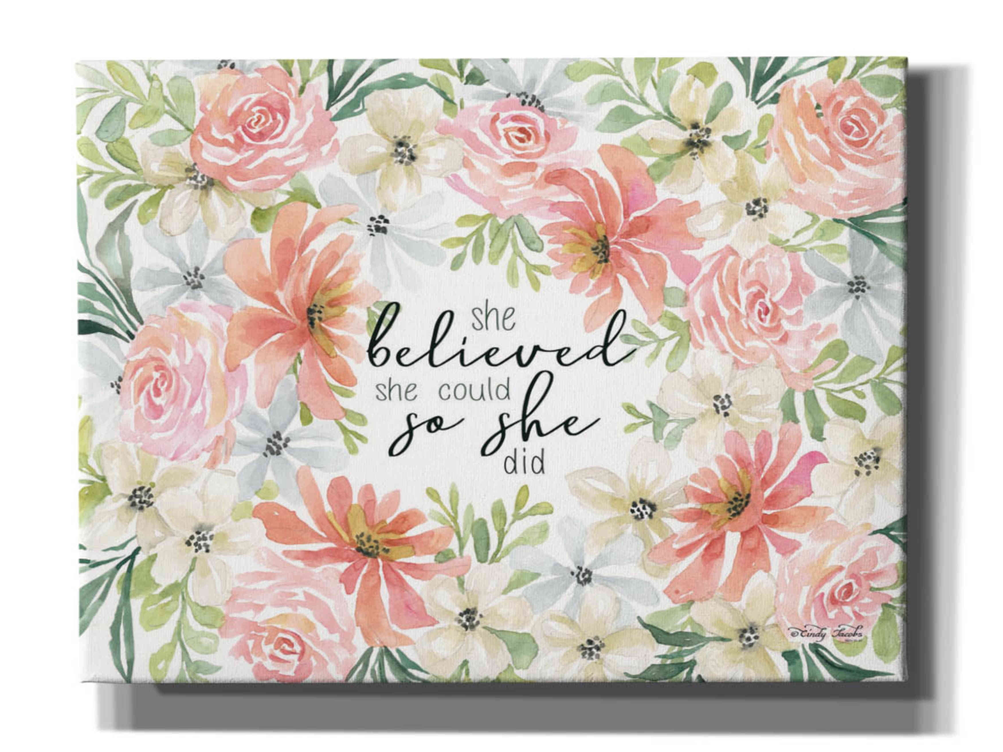 Epic Graffiti 'Floral She Believed' by Cindy Jacobs, Canvas Wall Art ...